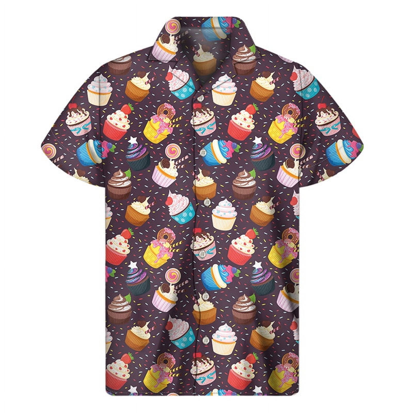 Cartoon Cupcake Graphic Hawaiian Shirts For Men 3D Print Food Lapel ...