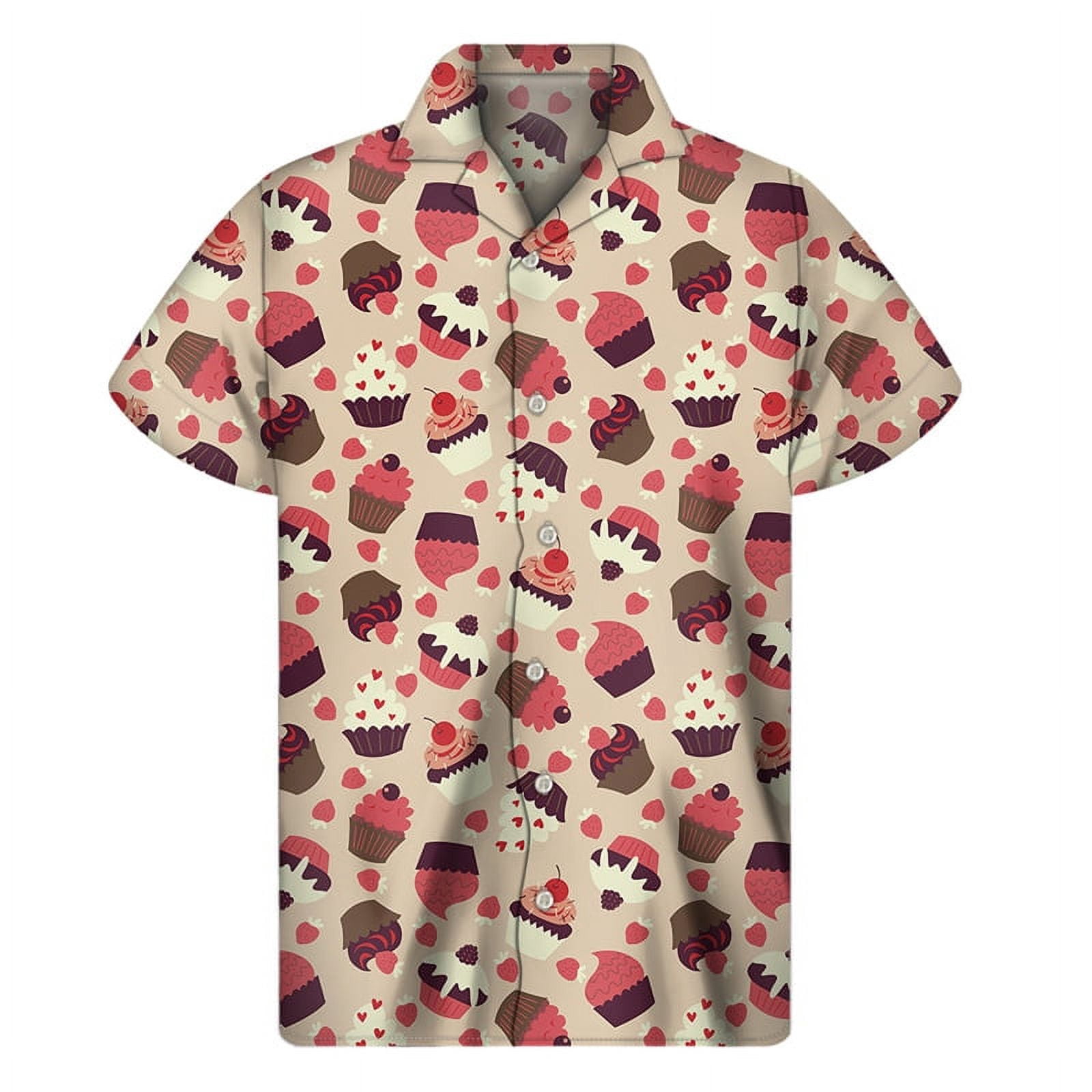 Cartoon Cupcake Graphic Hawaiian Shirts For Men 3D Print Food Lapel ...