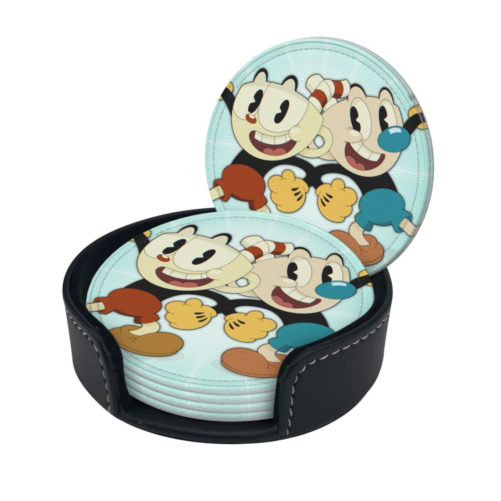 Cartoon Cuphead Mugman Round Coaster Set Of 6 Tabletop Protection Mats ...