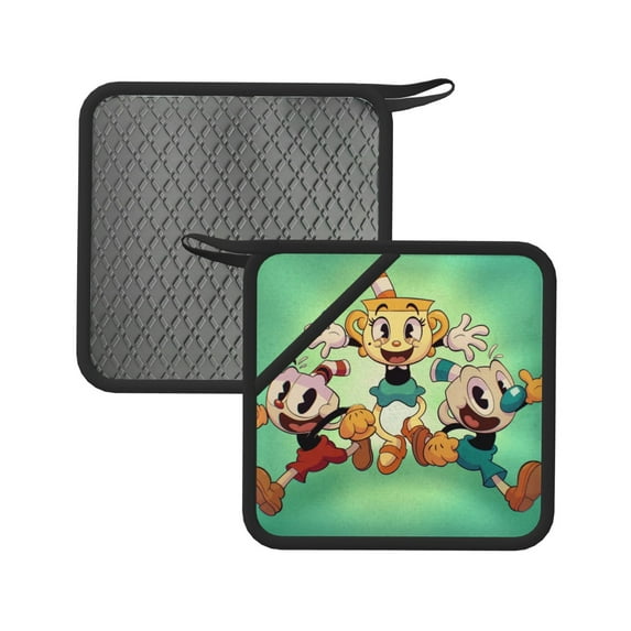 Cartoon Cuphead Show Silicone Anti-hot Pad Sets 2-Piece Heat Resistant ...
