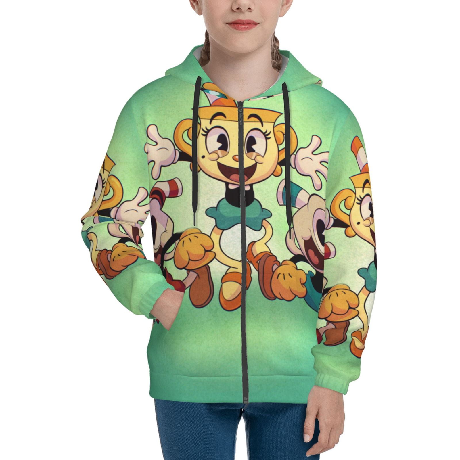 Cartoon Cuphead Show Teenager Hoodies Shirt Zipper Sweatshirts Hooded ...
