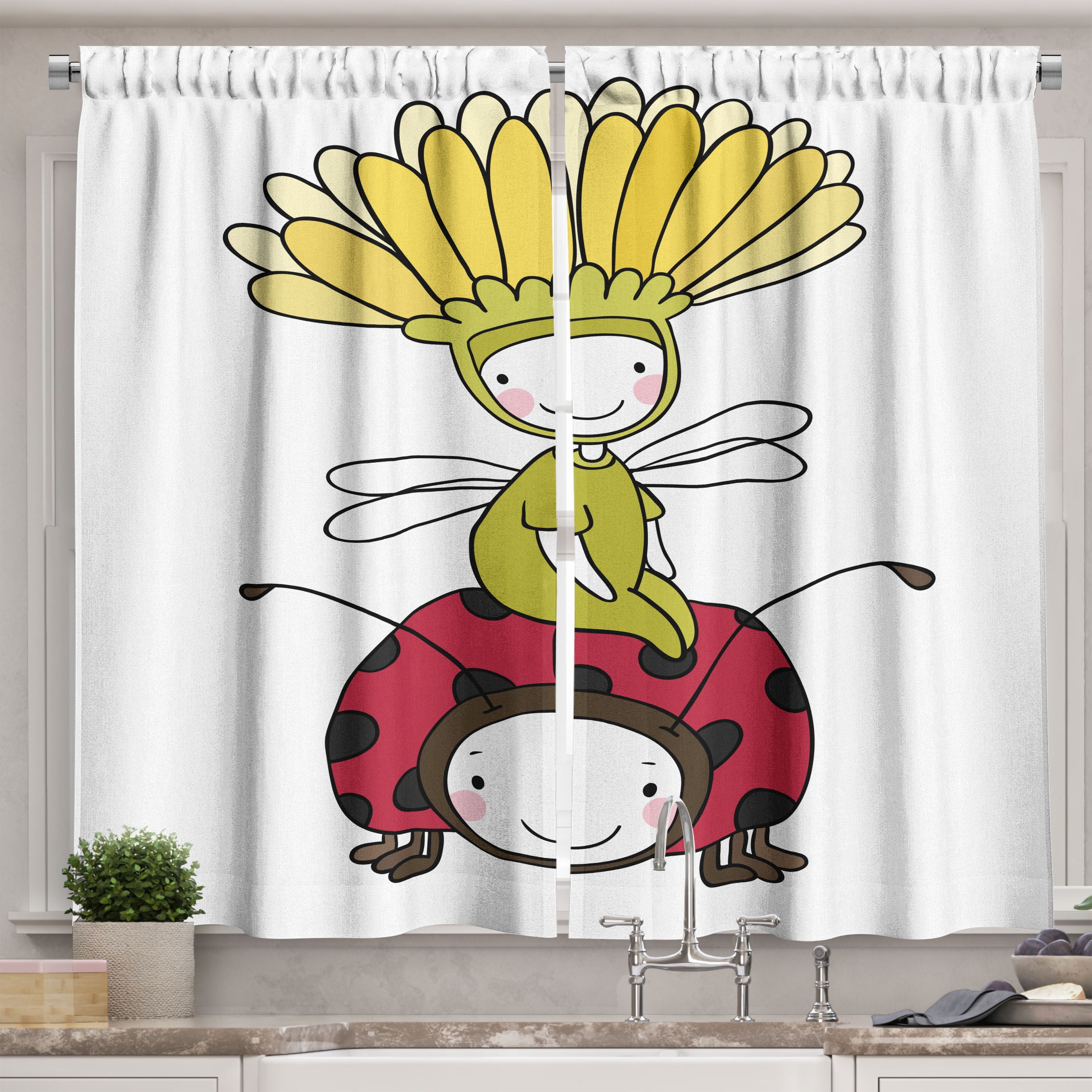Cartoon Curtains 2 Panels Set, Cute Flower Fairy and Ladybug Hand ...