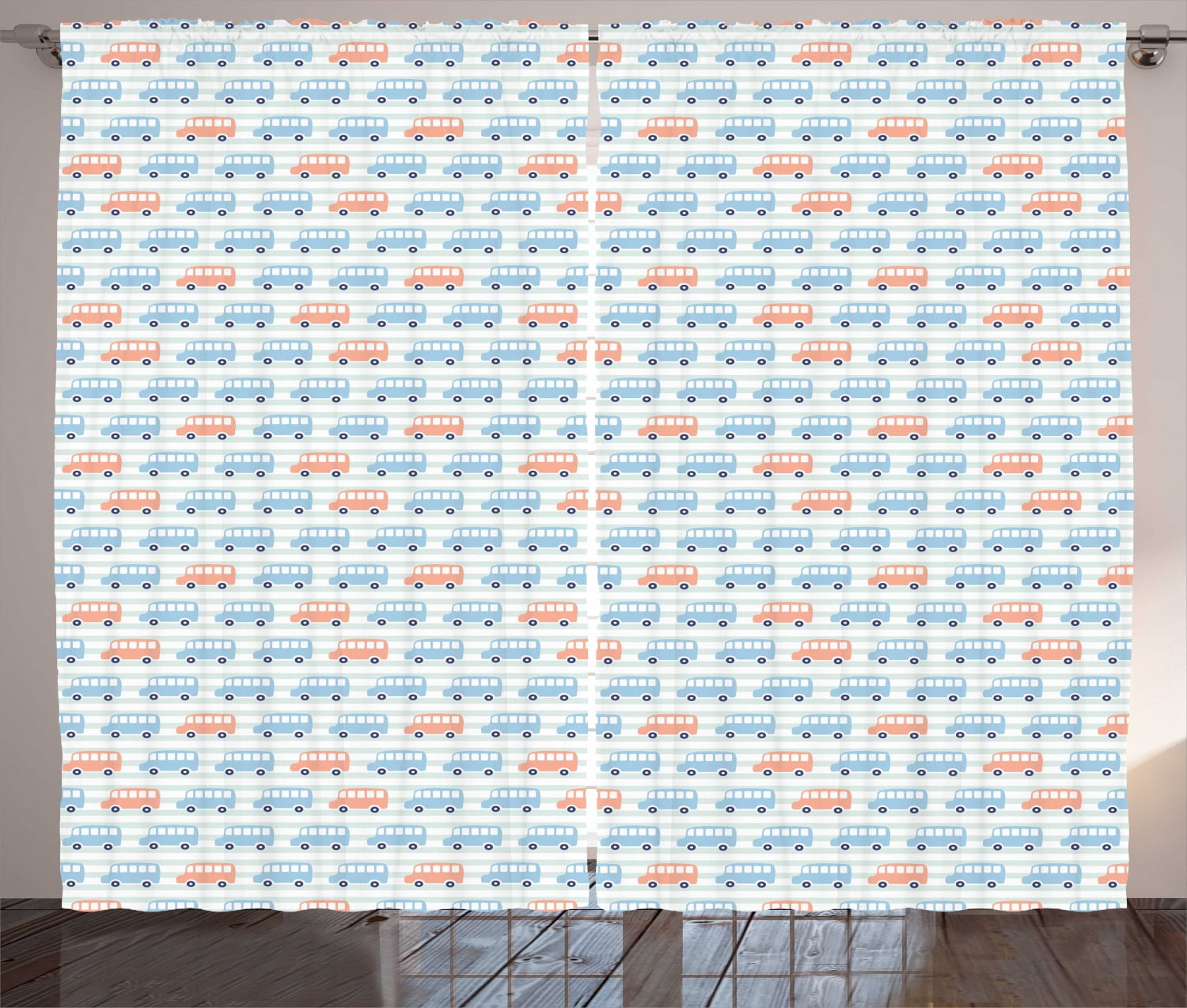 Ambesonne Cartoon Curtains 2 Panel Set, Theme Buses to Left, 108" x 90 ...