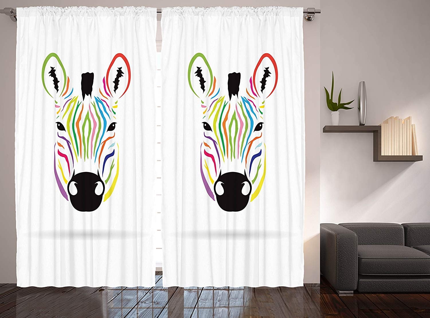Ambesonne Zebra Curtains 2 Panel Set, Colorful Exotic Funny, 108" x 90 ...