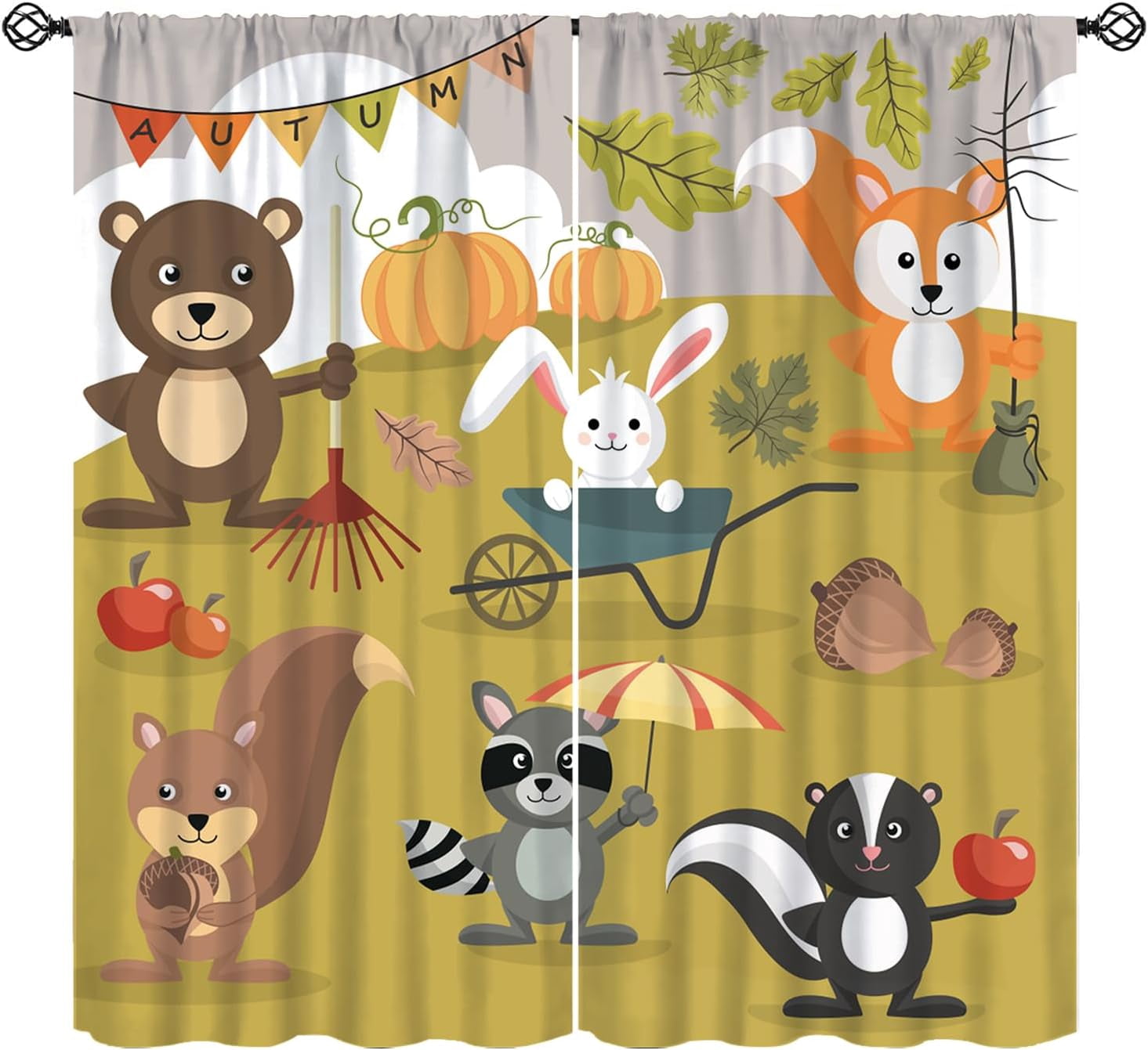 Cartoon Curtains, Jungle Animals Autumn Fun Pattern Window Treatments ...
