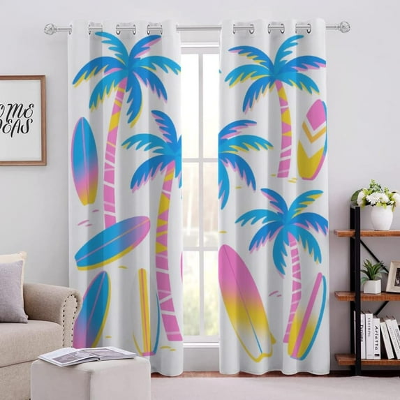 Cartoon Curtains For Teen Girls Boys,Palm Tree Leaves Blackout Curtains ...
