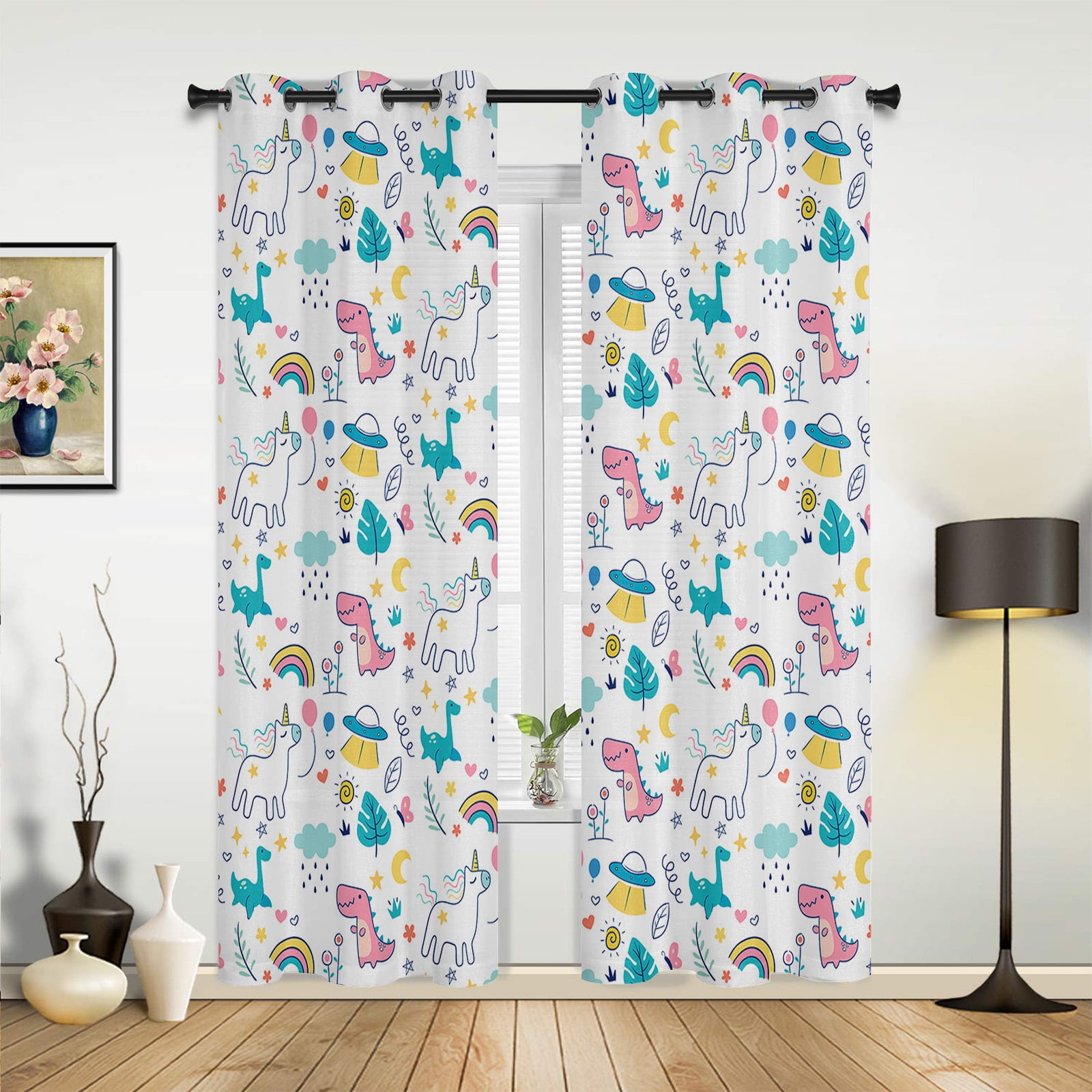Cartoon Cute Adroable Dinosaur Window Curtains Living Room Fabric ...