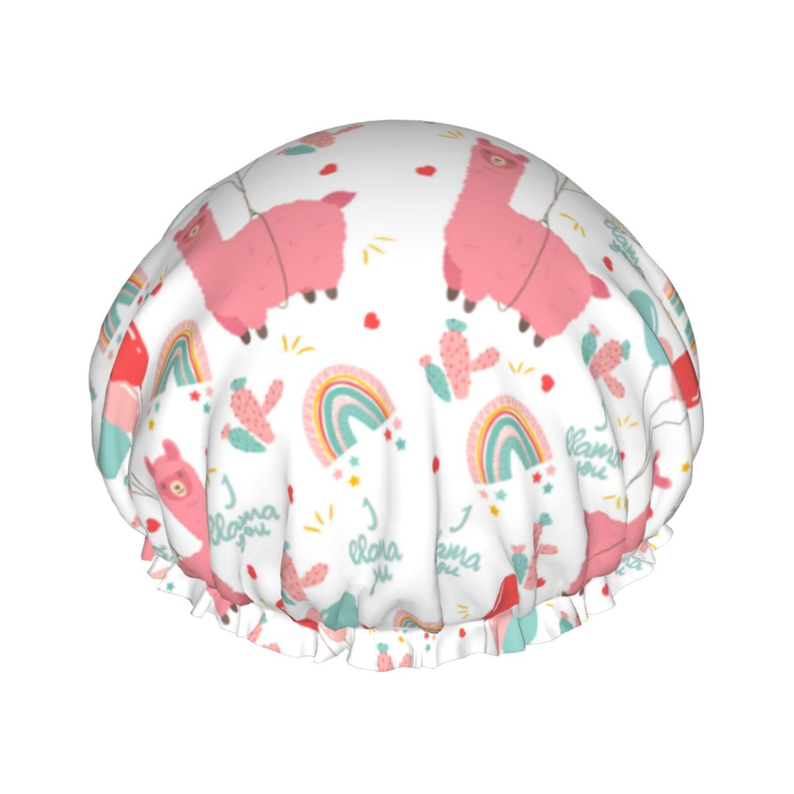 Cartoon Cute Alpaca Balloon Cactus Shower Cap for Women, Double ...