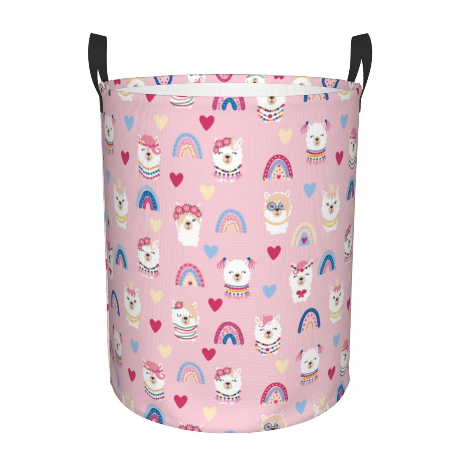 Cartoon Cute Alpaca Face Love Laundry Basket with Handles ...