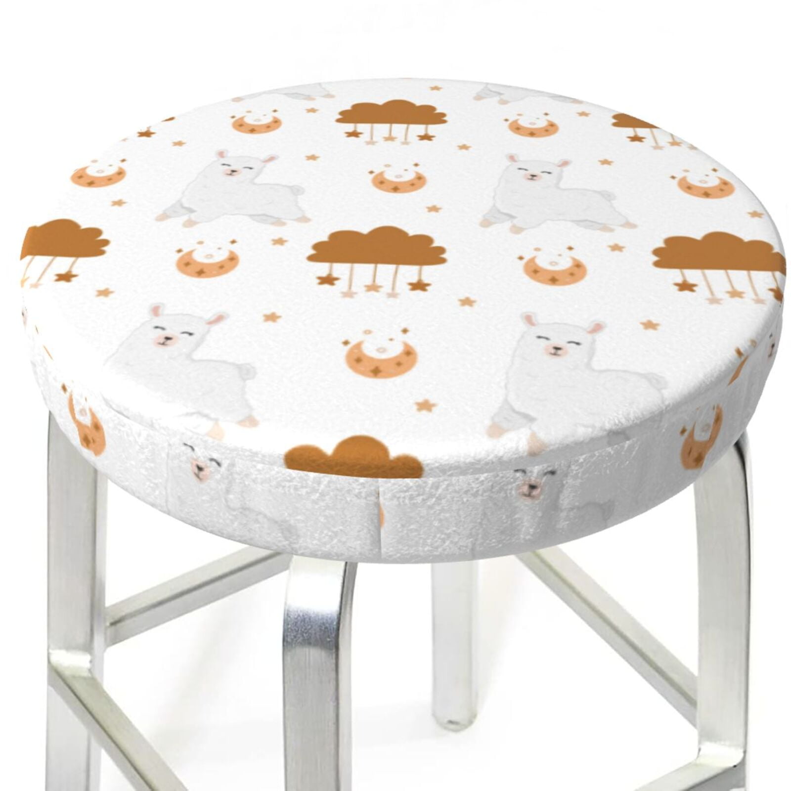 Cartoon Cute Alpaca Moon Stars Round Bar Stool Covers, Soft Velvet Bar ...