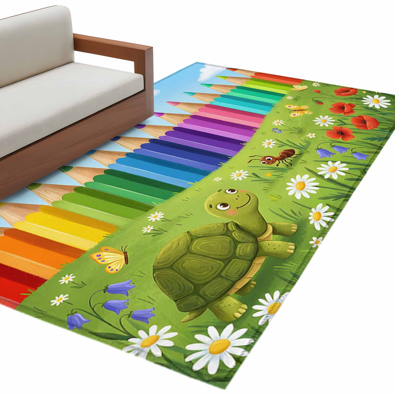 Cartoon Cute Area Rug 3x5 Washable Rug Non Slip Country Colorful ...