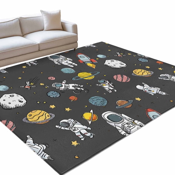 Cartoon Cute Astronauts 2.7x5ft Non Slip Area Rug Lovely Black Space ...