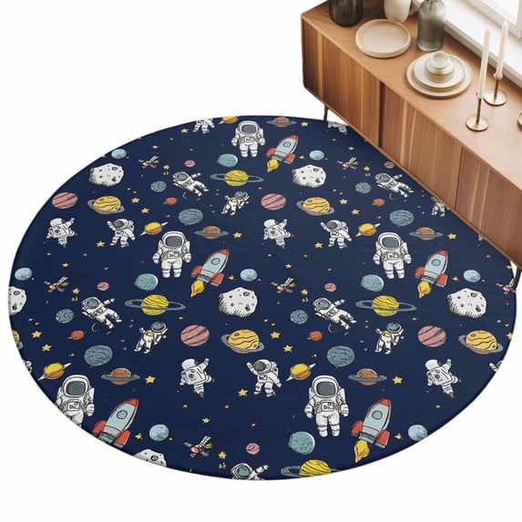 Cartoon Cute Astronauts 5ft Non Slip Round Area Rug Lovely Blue Space ...