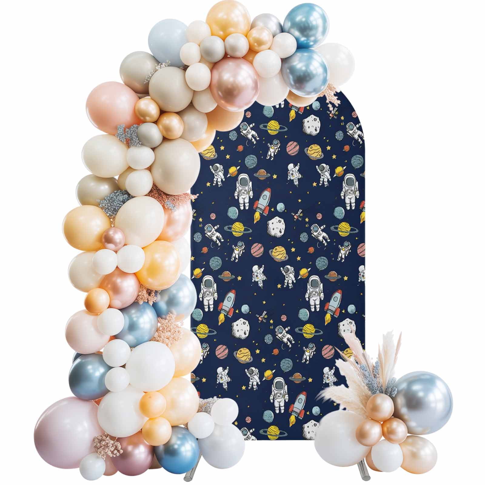 Cartoon Cute Astronauts Arch Backdrop Cover 7.2 FT Lovely Blue Space ...