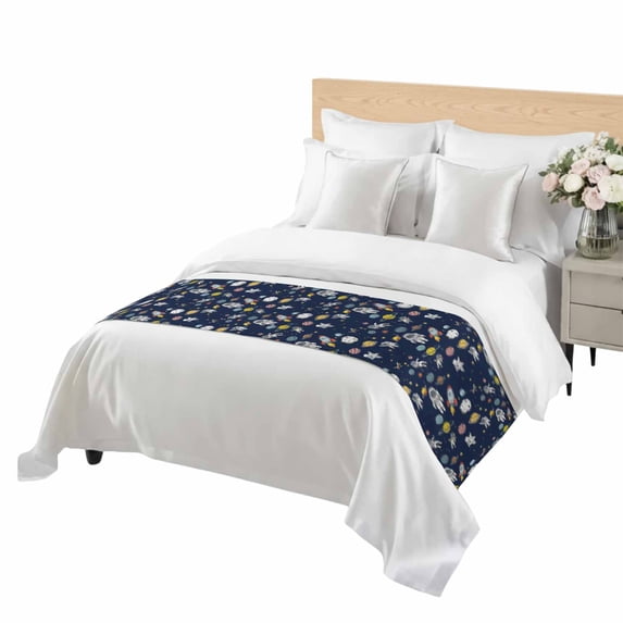 Cartoon Cute Astronauts Bed Runner Queen Size Lovely Blue Space ...