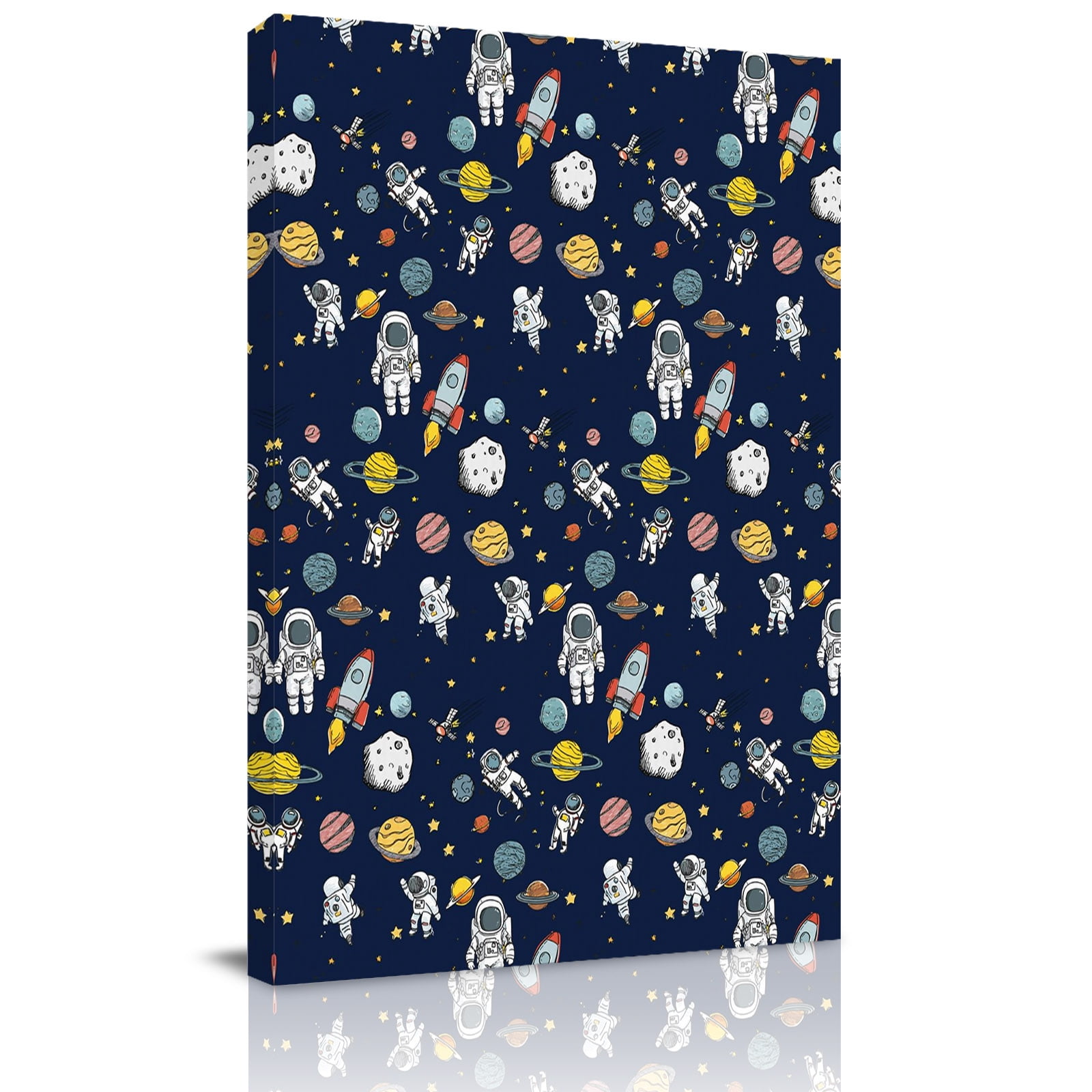 Cartoon Cute Astronauts Canvas Wall Art for Living Room, Lovely Blue ...