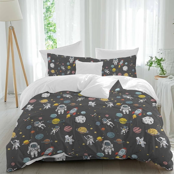 Cartoon Cute Astronauts Comforter Set Queen Size, Lovely Black Space ...