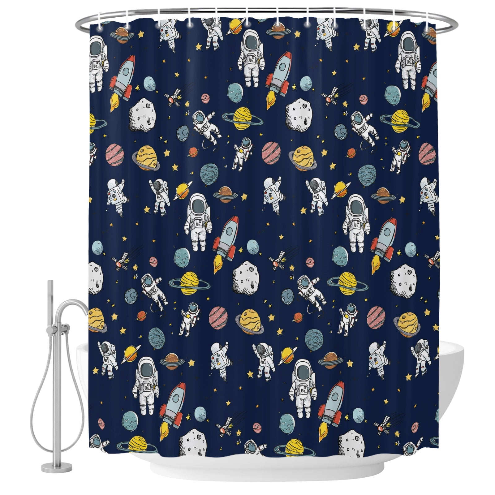 Cartoon Cute Astronauts Shower Curtain for Bathroom, Lovely Blue Space ...