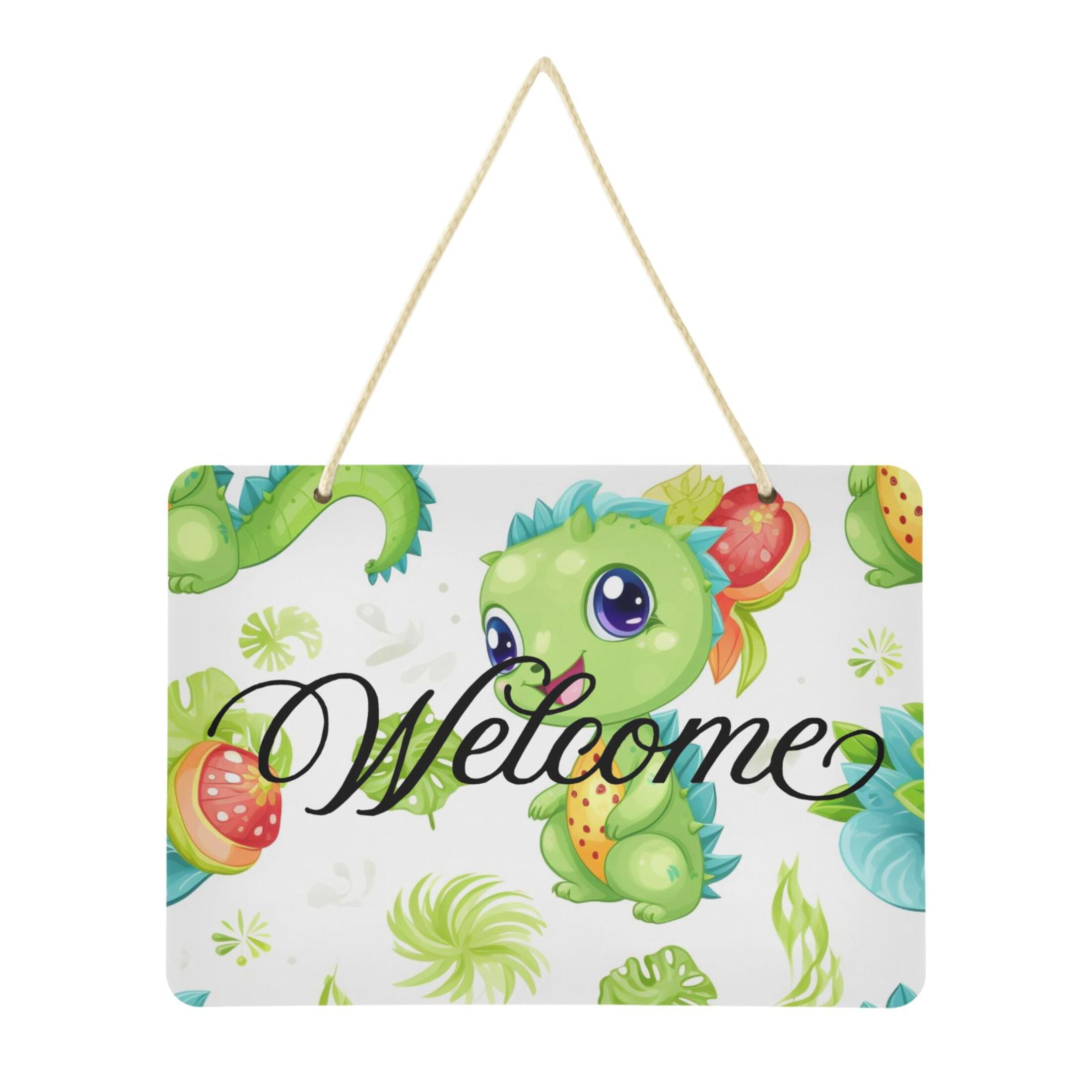 Cartoon Cute Baby Dinosaur Welcome Sign Front Door PVC 14x10 inch ...