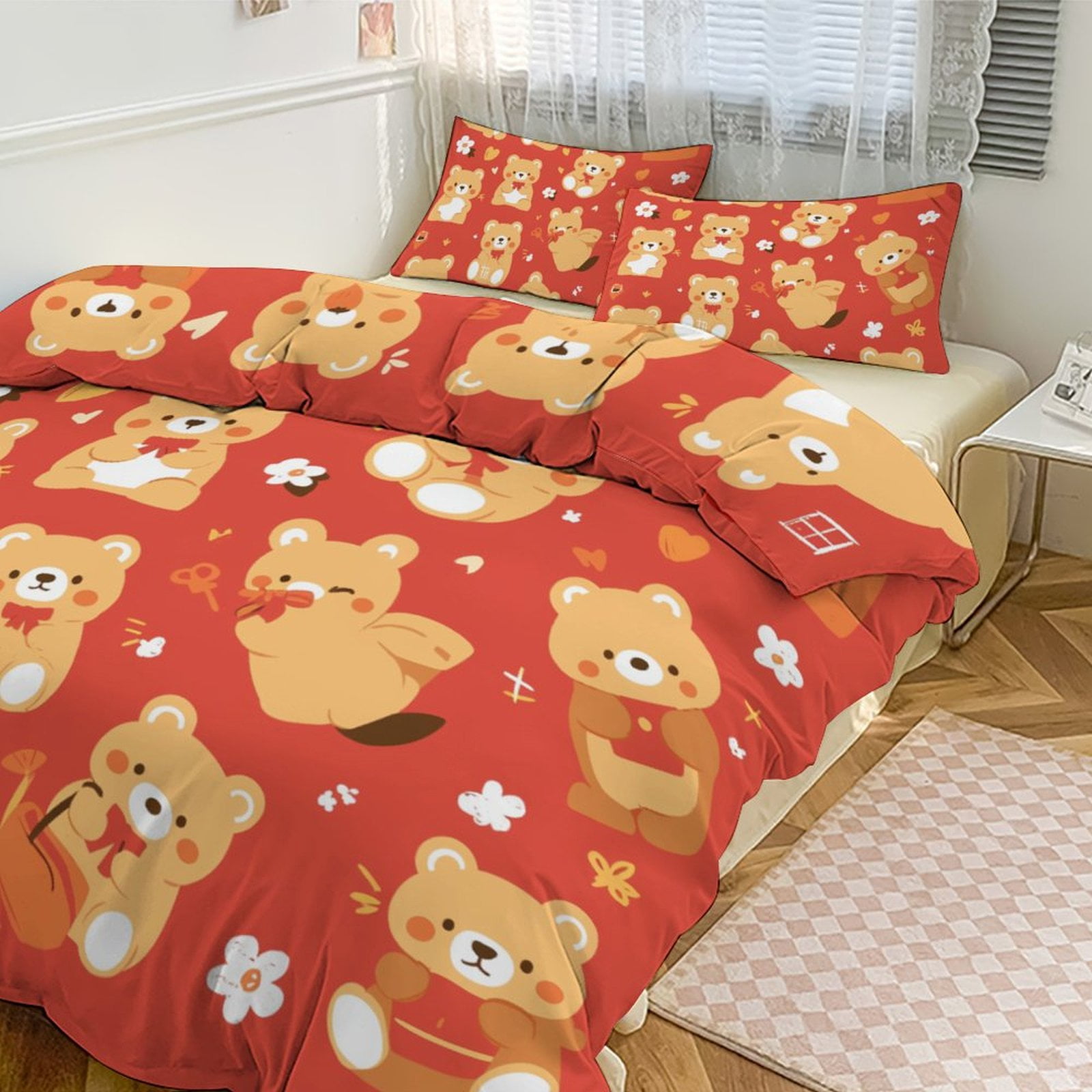 Cartoon Cute Bear 102"x90"3 Pcs Soft Bedding Set Includes 1 Duvet Cover ...