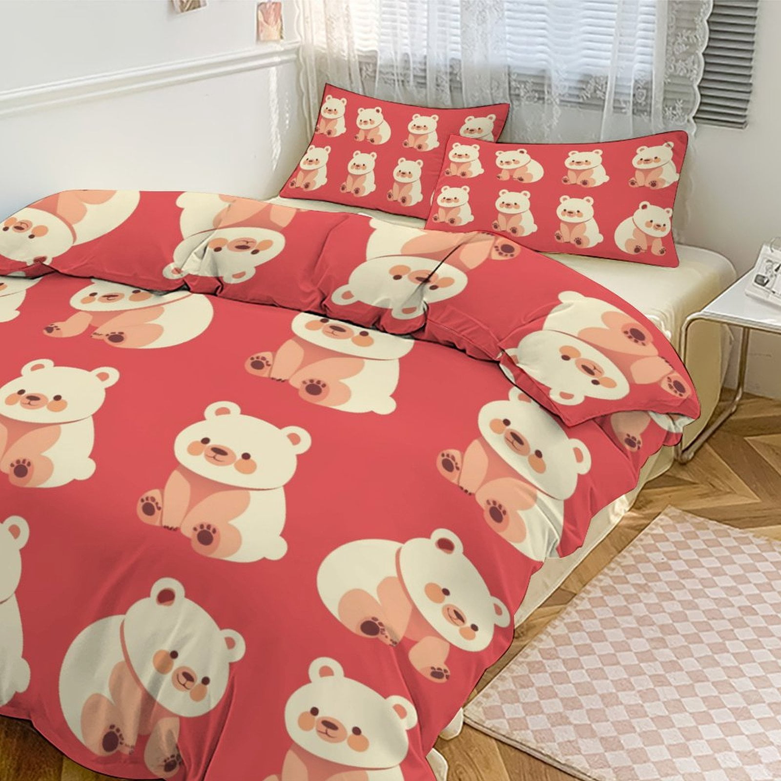 Cartoon Cute Bear 102"x90"3 Pcs Soft Bedding Set Includes 1 Duvet Cover ...