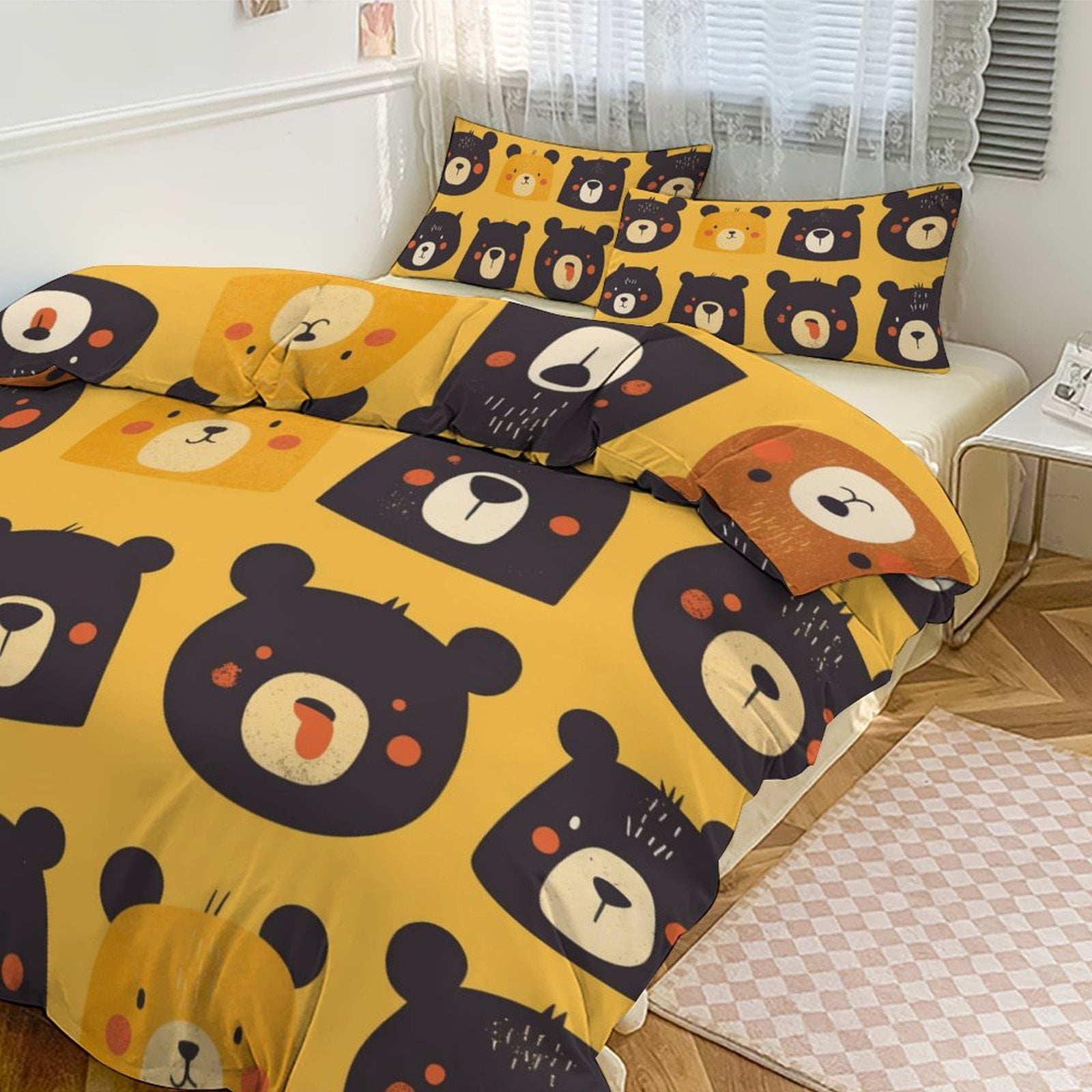 Cartoon Cute Bear 3 Pcs Soft Bedding Set, Includes 1 Duvet Cover with ...