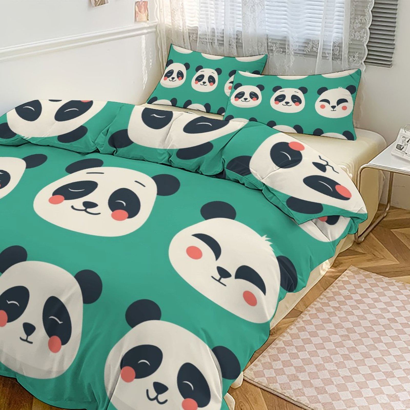 Cartoon Cute Bear 3 Pcs Soft Bedding Set, Includes 1 Duvet Cover with Zipper And 2 Pillow Shams ...