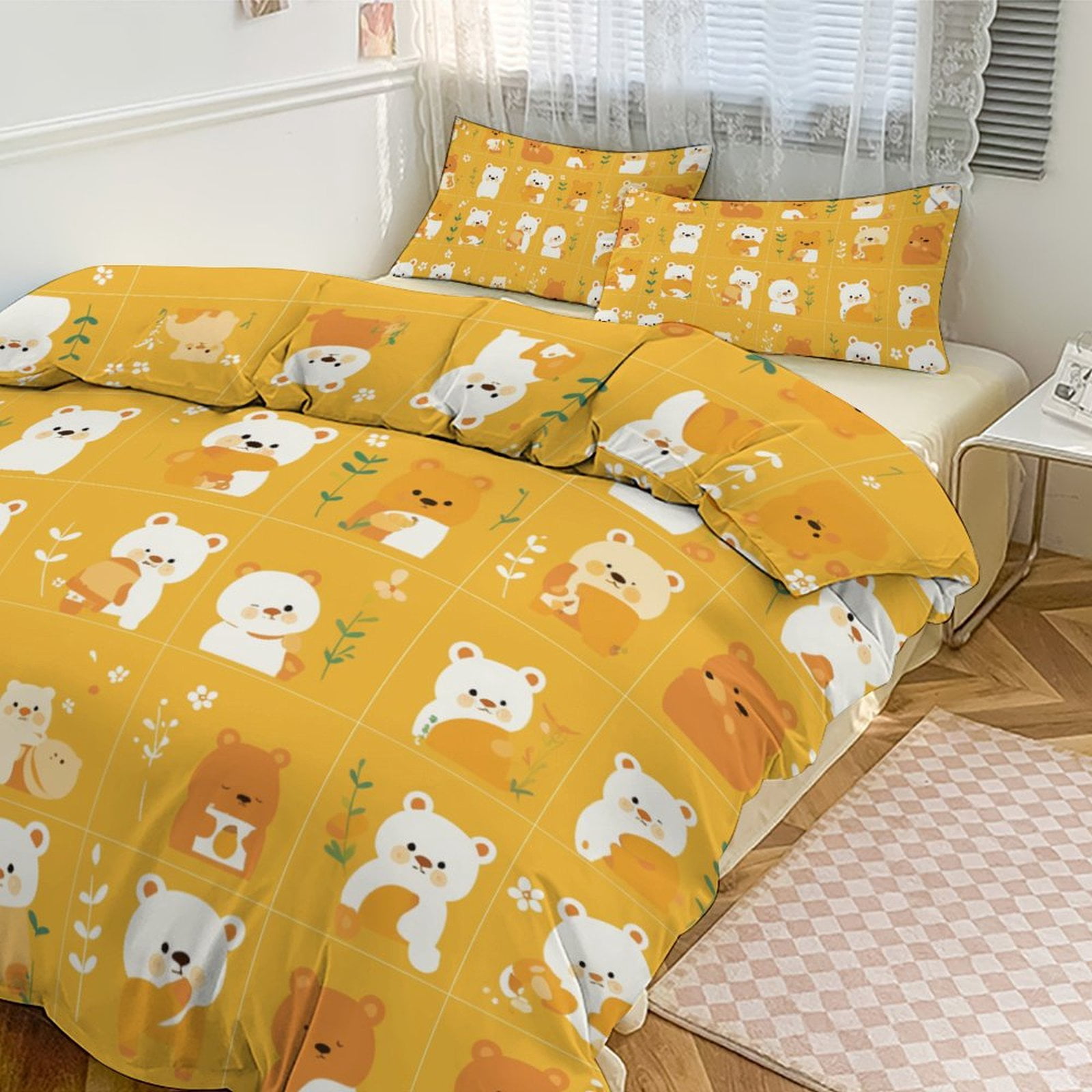 Cartoon Cute Bear 3 Pcs Soft Bedding Set, Includes 1 Duvet Cover with ...