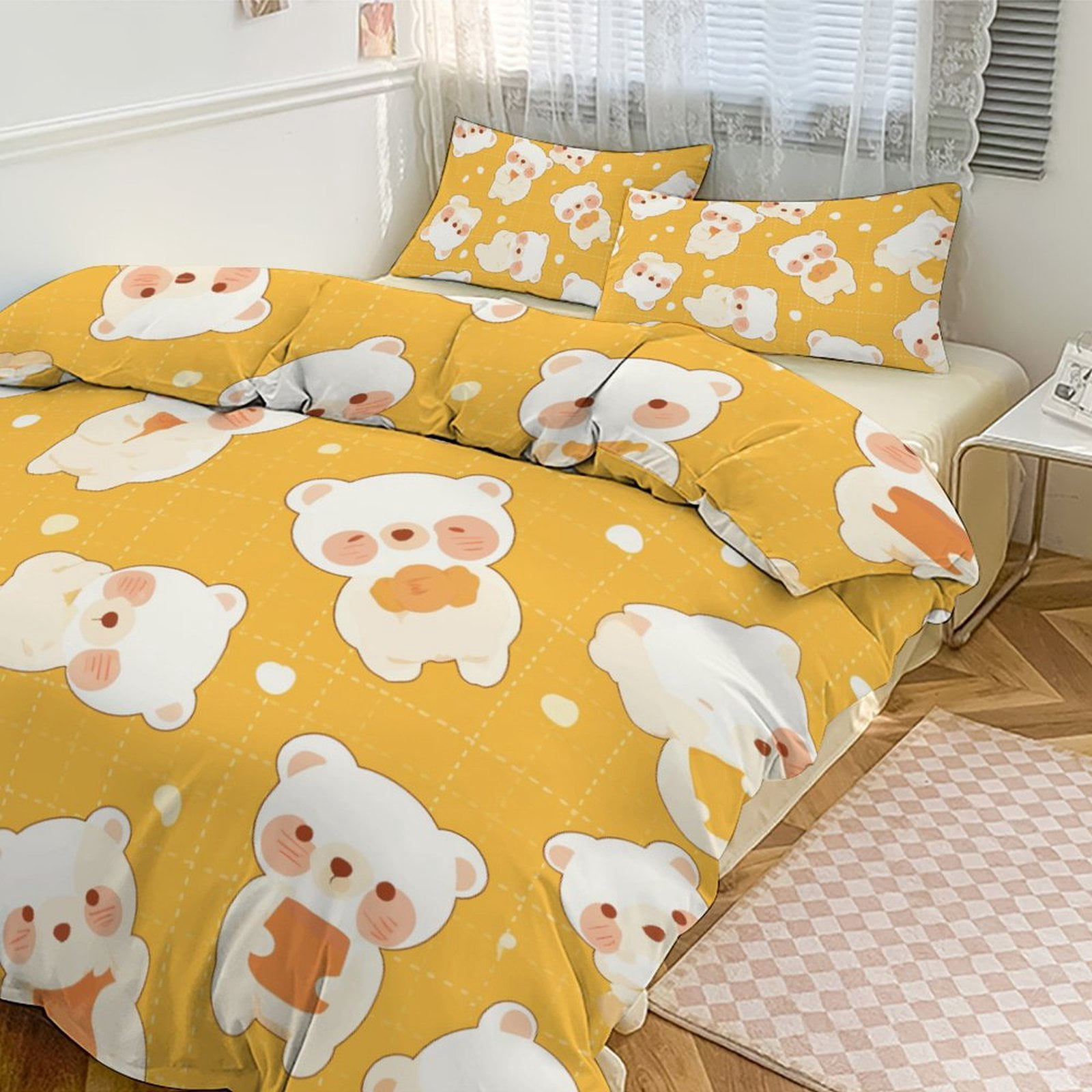 Cartoon Cute Bear 3 Pcs Soft Bedding Set, Includes 1 Duvet Cover with ...
