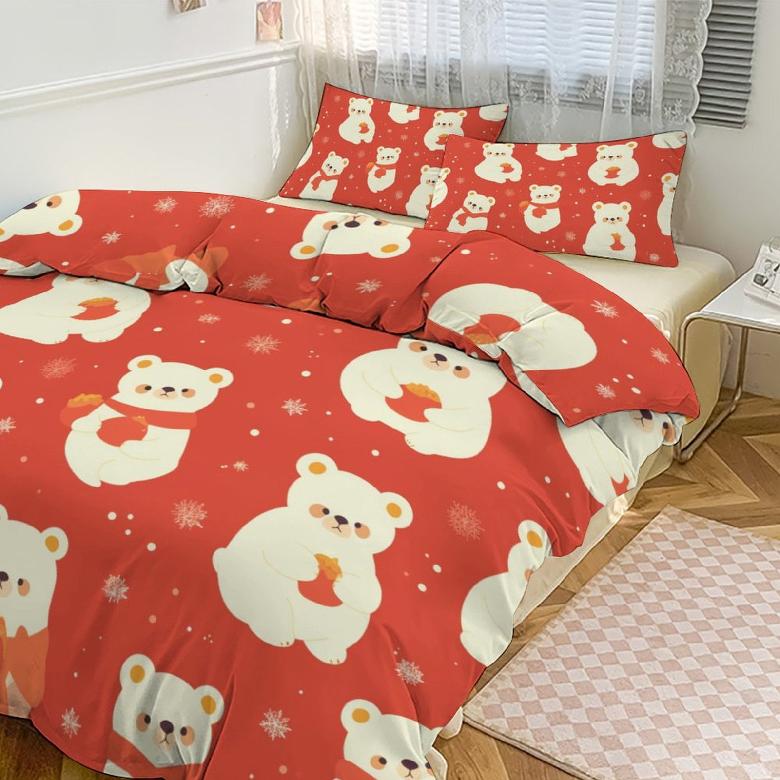 Cartoon Cute Bear 90"x90" 3 Pcs Soft Bedding Set Includes 1 Duvet Cover ...