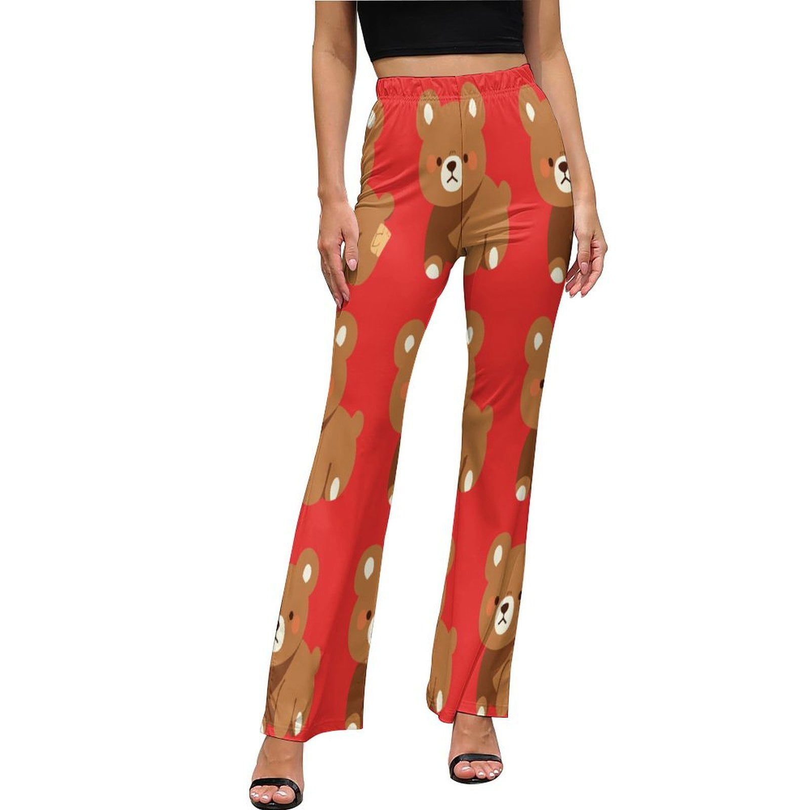 Cartoon Cute Bear High Waisted Casual Flared Trousers Summer Home Pants ...
