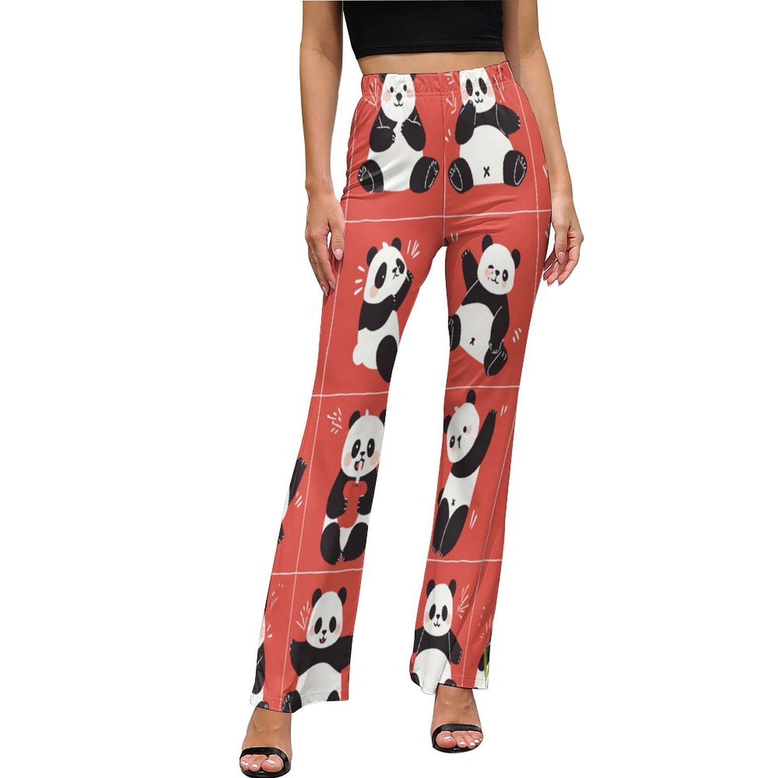 Cartoon Cute Bear High Waisted Casual Flared Trousers Summer Home Pants ...