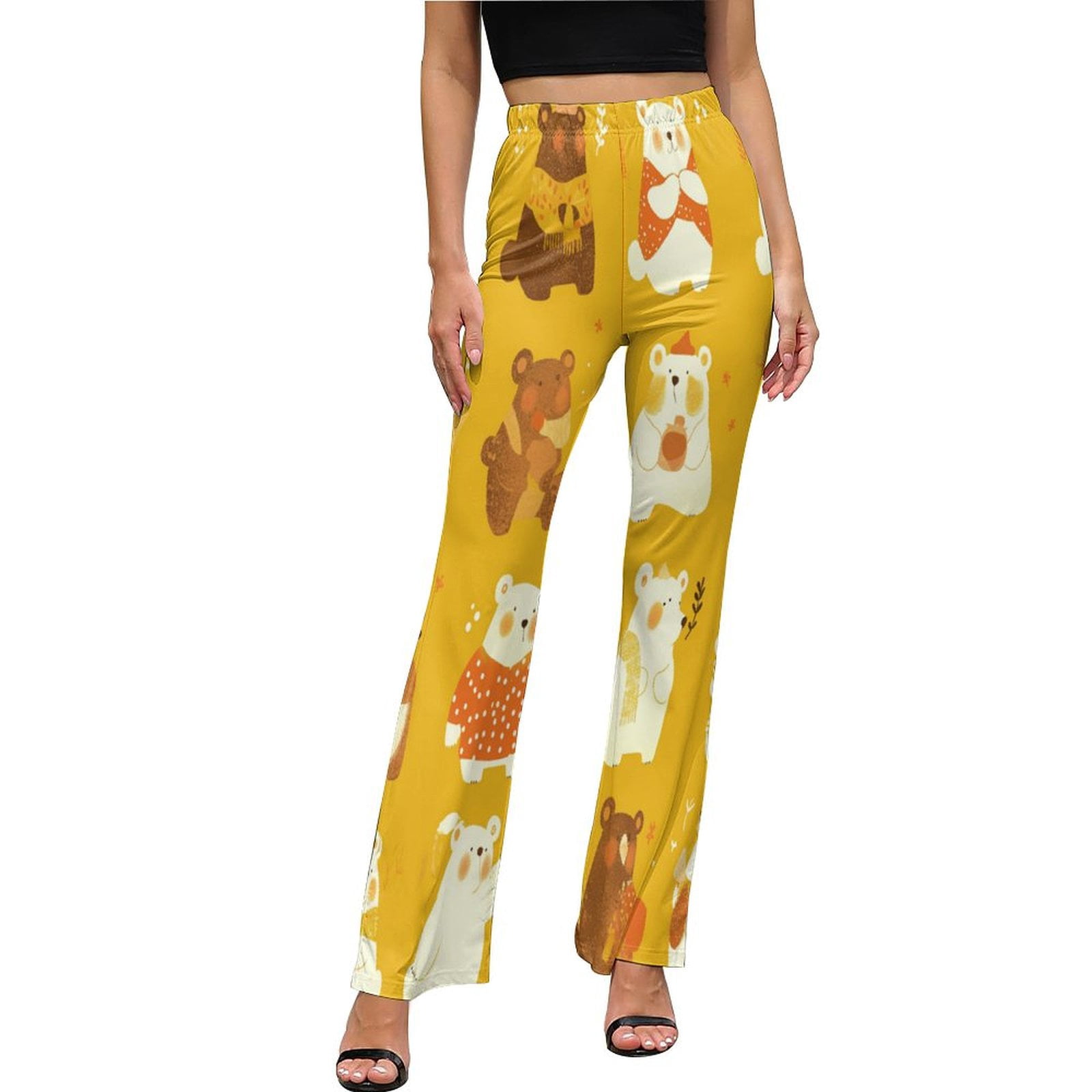 Cartoon Cute Bear High Waisted Casual Flared Trousers Summer Home Pants ...