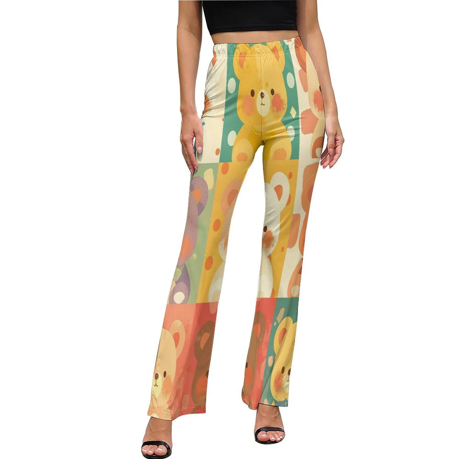 Cartoon Cute Bear High Waisted Casual Flared Trousers Summer Home Pants ...
