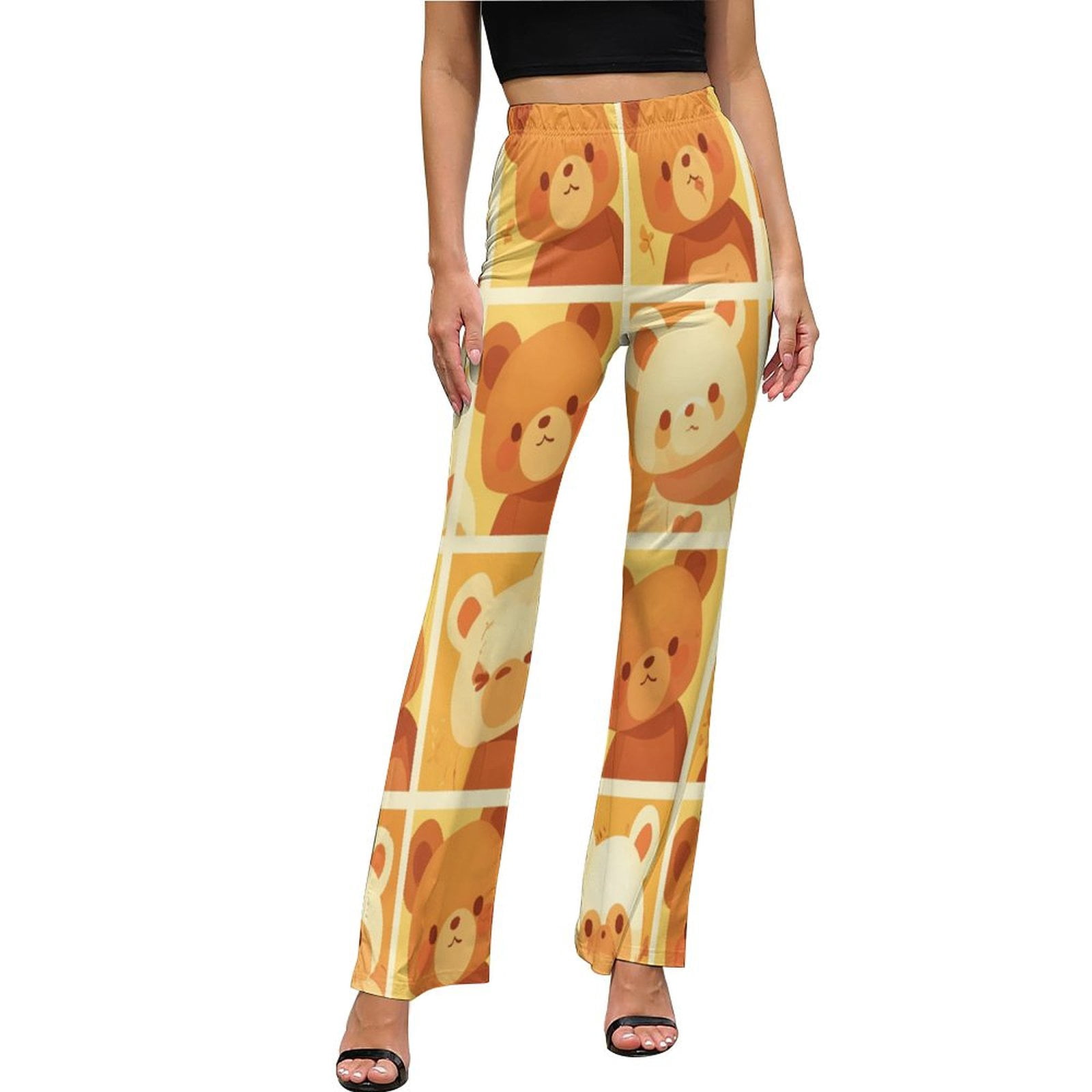 Cartoon Cute Bear High Waisted Casual Flared Trousers Summer Home Pants ...