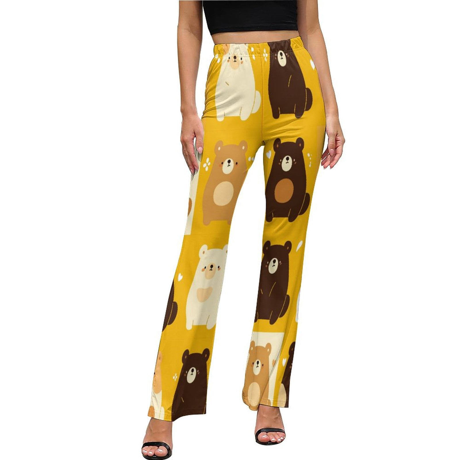 Cartoon Cute Bear High Waisted Casual Flared Trousers Summer Home Pants ...