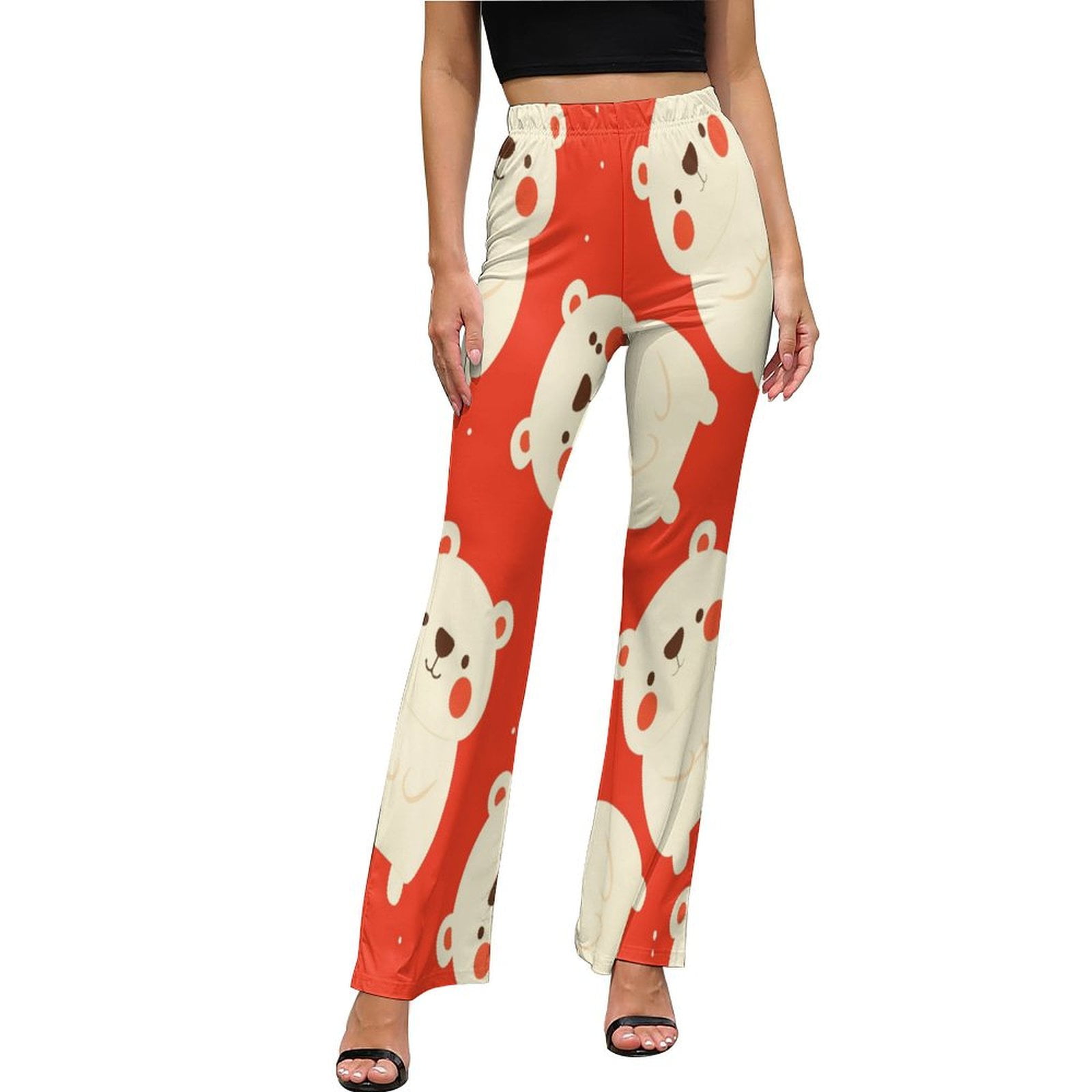 Cartoon Cute Bear High Waisted Casual Flared Trousers Summer Home Pants ...