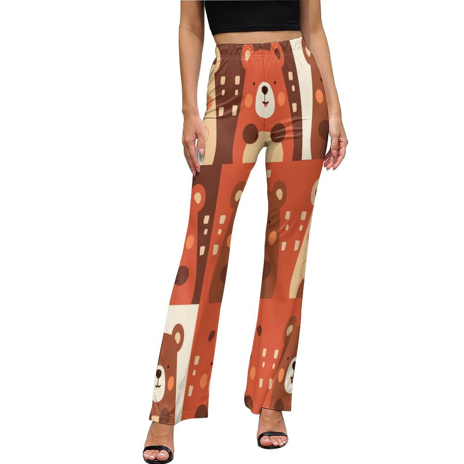 Cartoon Cute Bear High Waisted Casual Flared Trousers Summer Home Pants ...