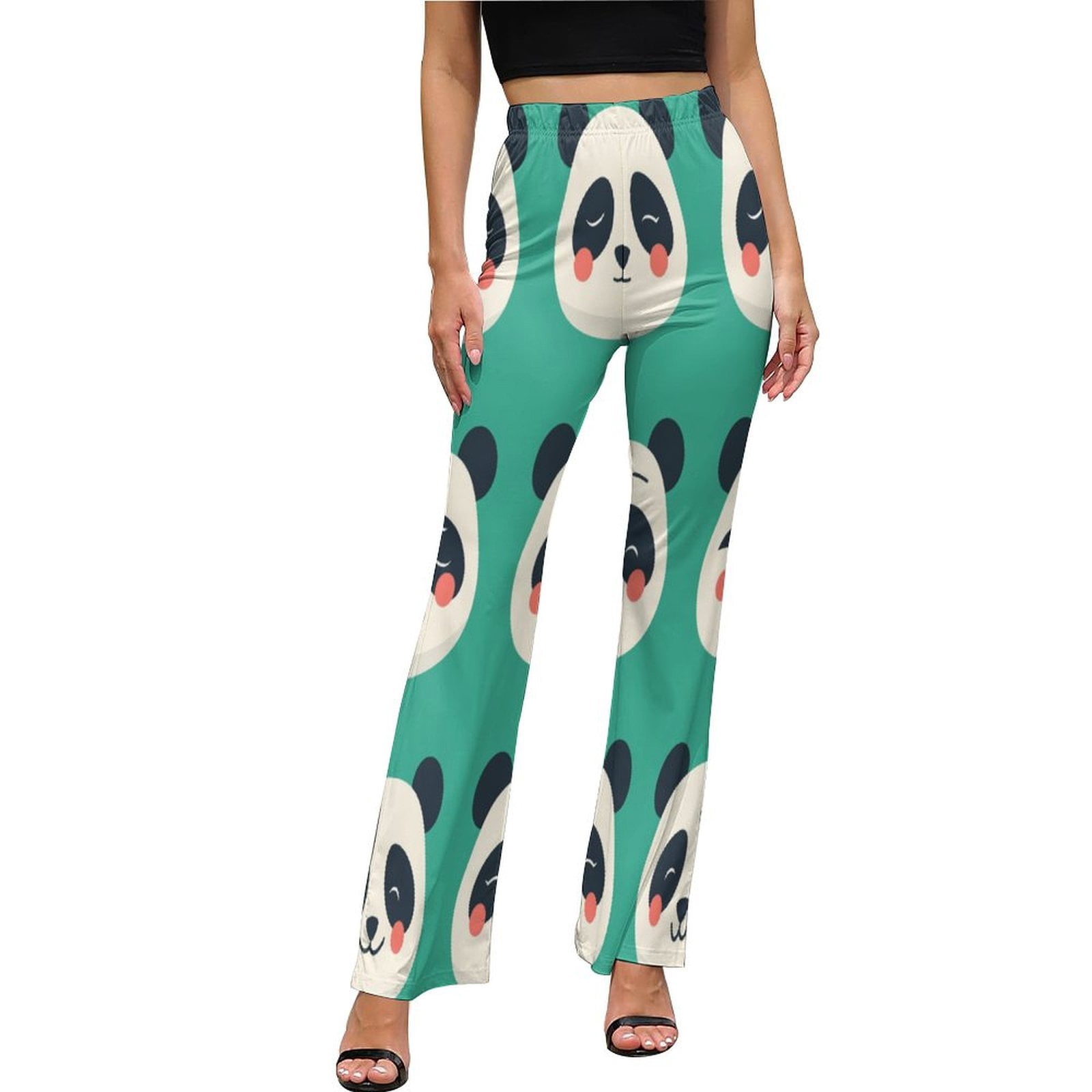 Cartoon Cute Bear High Waisted Casual Flared Trousers Summer Home Pants ...