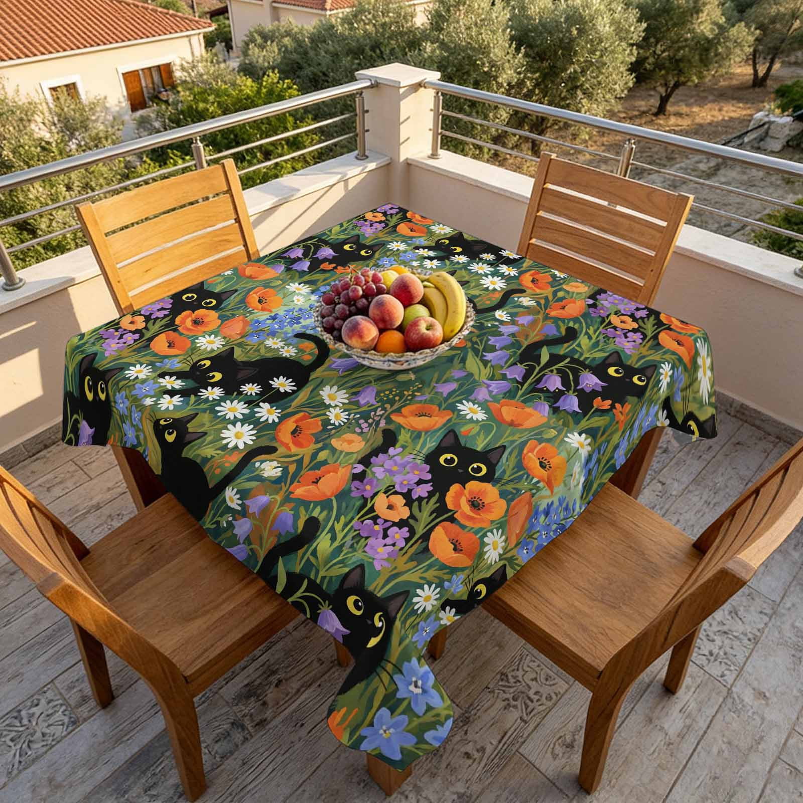 Cartoon Cute Black Cats Table Cloth 60x60in, Waterproof Square ...