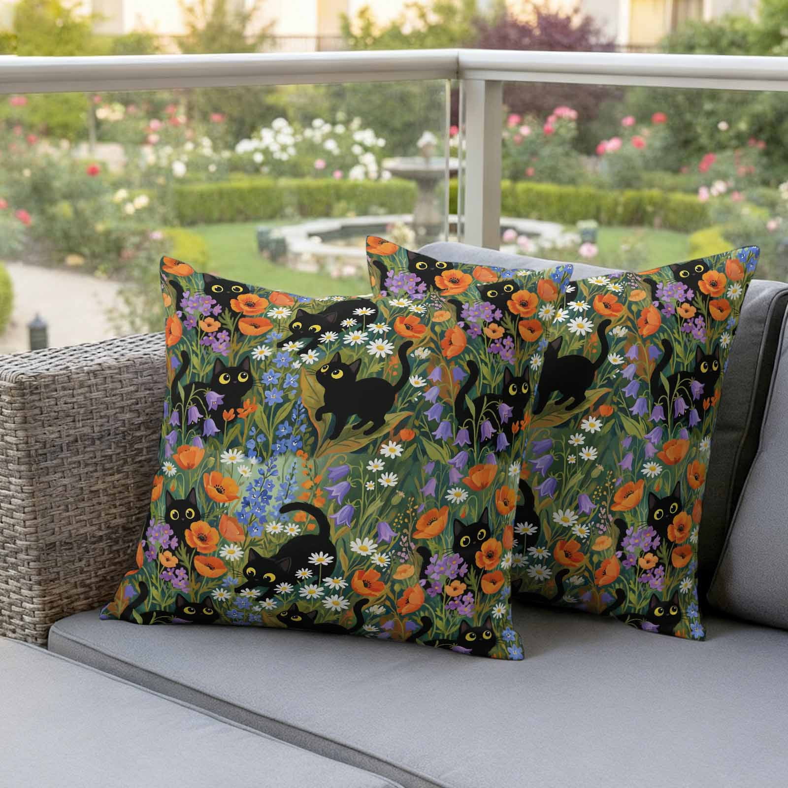 Cartoon Cute Black Cats Waterproof Throw Pillow Covers Set of 2 ...