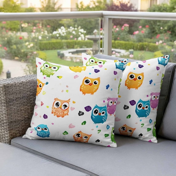Cartoon Cute Blue Yellow Owl Waterproof Throw Pillow Covers Set of 2 ...