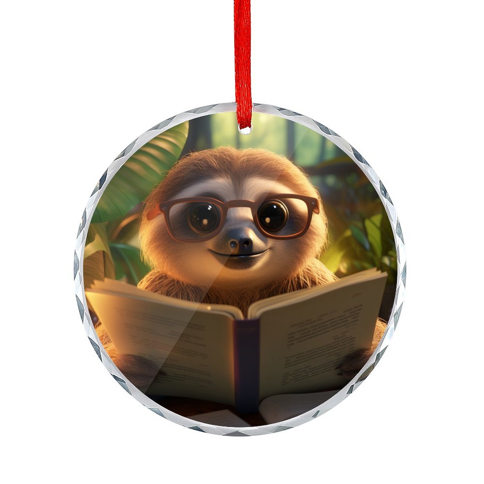 Cartoon Cute Bookworm Sloth Reading Books Crystal Glass Christmas ...