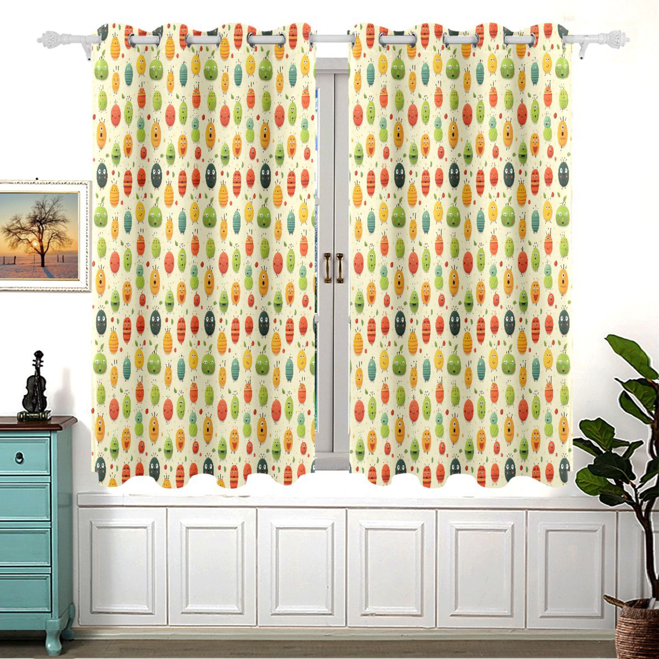 Cartoon Cute Bug Blackout Curtains 2 Panels Set Grommet Drapes for ...