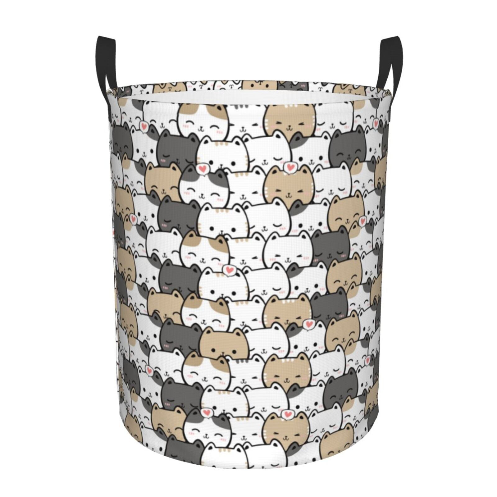 Cartoon Cute Cat Face Round Laundry Basket, Laundry Hamper with Handle ...