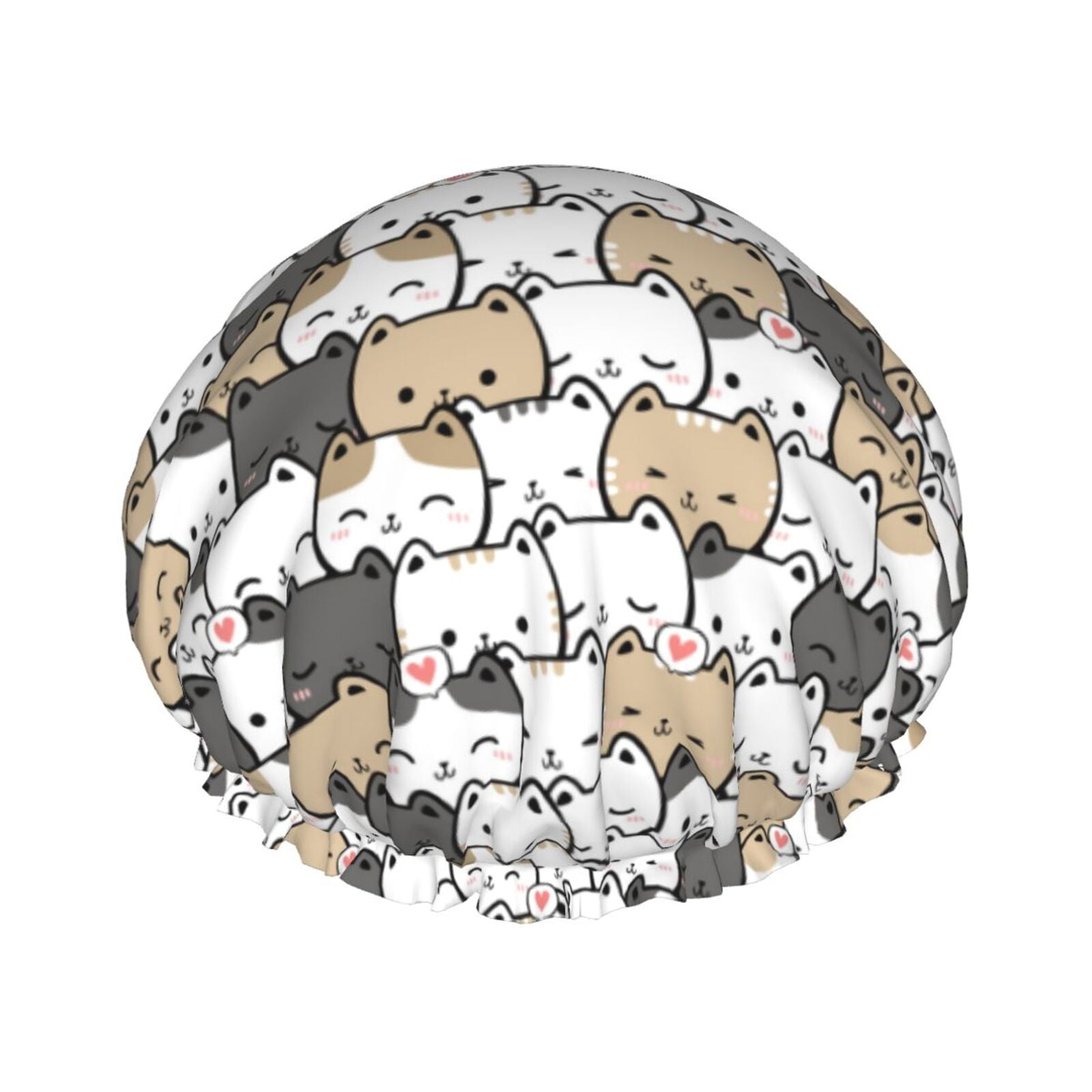 Cartoon Cute Cat Face Shower Cap, Reusable Bath Hair Hat for all Hair ...