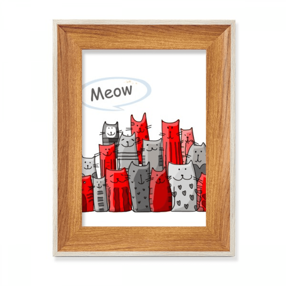 Cartoon Cute Cat Mewing Protect Animal Pet Lover Desktop Wooden Photo ...