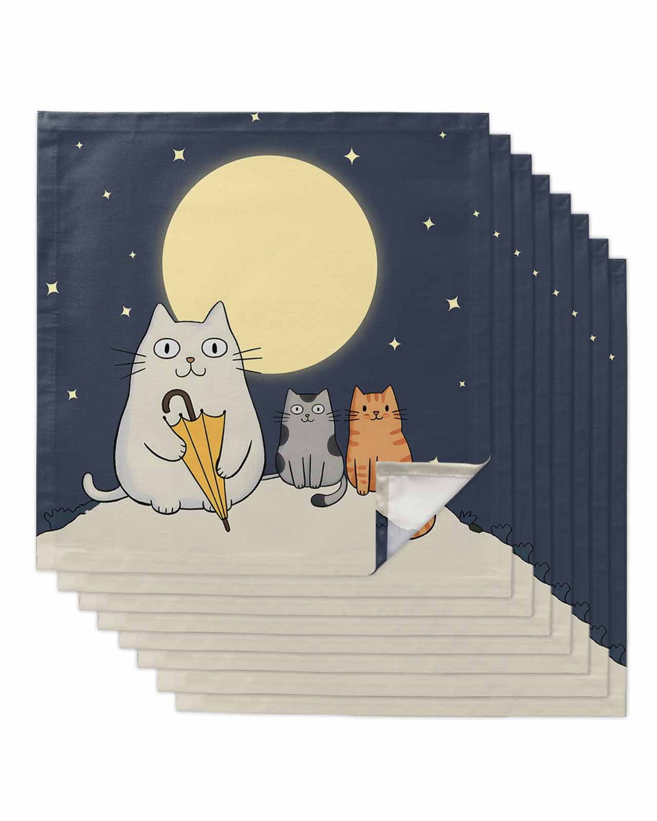 Cartoon Cute Cats Cloth Napkins Set of 8 Reusable Dinner Napkins ...