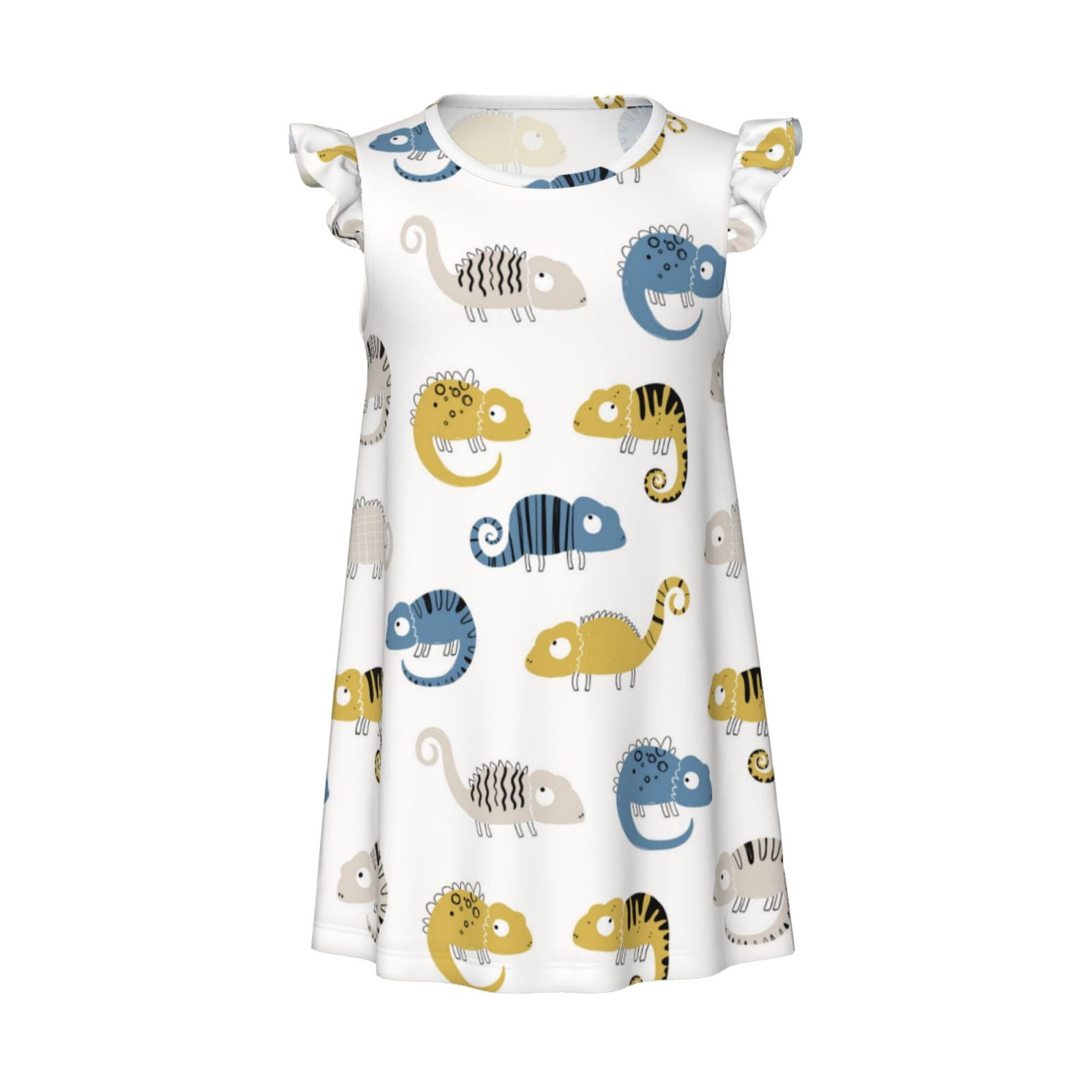 Cartoon Cute Chameleon Lizard_B Girls Nightgowns, Flutter Sleeve ...