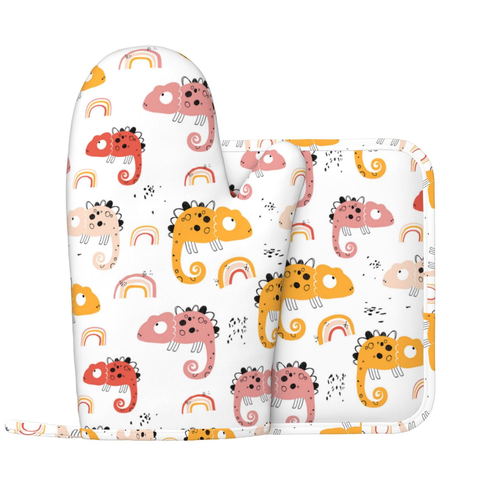 Cartoon Cute Chameleon Lizard Oven Mitts and Pot Holders Sets with 1 ...